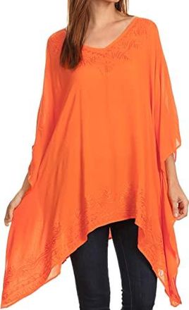 Sakkas K2022S - Wren légère Cercle Poncho Top Chemisier avec Broderie détaillée - Orange - OS