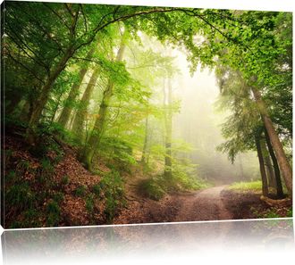 Pixxprint Sonnenstrahlen Waldweg, Bild, Größe: 100x70cm, Leinwandbild, fertig gespannt, Wandbild, Dekoration, Kunstdruck, kein Poster