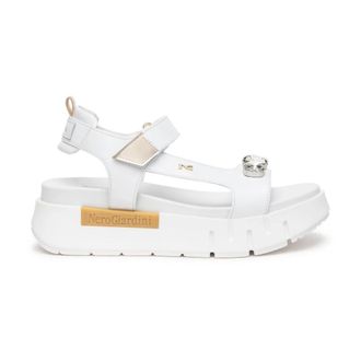 Nero Giardini Femme, Chaussures, Blanc, Taille: 39 EU Sandales Blanches avec D&eacute;tail en Pietre