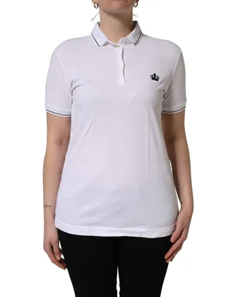 Dolce & Gabbana Womens White Crown Cotton Short Sleeves Polo Top