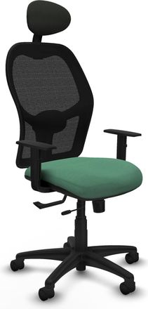Piqueras y Crespo Aloc&eacute;n B&uuml;rostuhl mit 1D-Armlehnen und festem Kopfteil, ausgestattet mit Syncro/Traslack und Schneideschaum, mit 50 mm Nylonrollen, Schwarz/Smaragdgr&uuml;n
