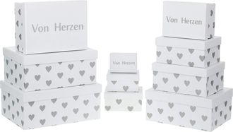 Brandsseller 10er Geschenkbox Set mit Deckel - Aufbewahrungsboxen aus stabilem Karton mit Herzen - Deckel Schriftzug Von Herzen - Hochwertige Dekoboxen für Geschen