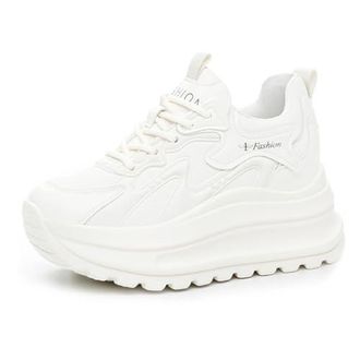 Generic Baskets compens&eacute;es &eacute;l&eacute;gantes pour Femmes en Cuir, &agrave; Plateforme et Talons, Confortables pour la Marche Quotidienne,Blanc,39 EU