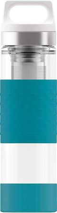 Sigg Hot & Cold Glass Aqua, 0.4 L, Doppelwandige-isolierte Glas Trinkflasche mit Silikonschutz, BPA Frei, Blau, 8555.7, 0.4 Liter