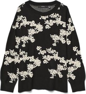 Vero Moda O-Neck Pullover Vmnancy Ls Pull Long &agrave; col Rond Boo Rep, Noir, XS Femme