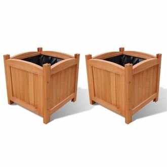 tidyard 2er Set Pflanzk&uuml;bel Pflanzbeet Pflanzkasten aus Holz mit PE-Futter Blumen Gem&uuml;se Pflanzen Gartenbeet 30 x 30 x 30 cm