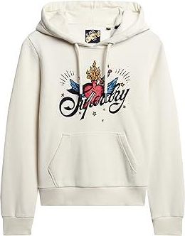 Superdry Tattoo Script Graphic Hoodie, Sweat-Shirt À Capuche Sport Femme, Cream