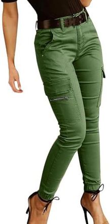 Generic Jean skinny pour femme, taille basse, pantalon cargo en coton pour femme, taille &eacute;lastique, coupe ajust&eacute;e, revers de la cheville, pantalon tendance en