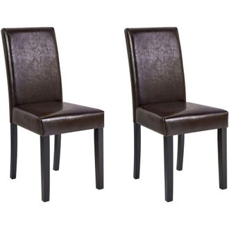 Beliani Esszimmerstuhl 2er Set Dunkelbraun Kunstleder Holzbeine Retro