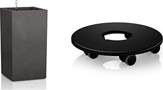 Lechuza Komplett-Set für Garten, Schwarz, 40 x 40 x 76 cm, 13622 & Canto 40, Classico/Quadro 50, Cube 40, CURSIVO 40 Rolluntersetzer, Schwarz, 30 x 30 x 5.8 c