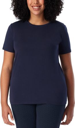 Schiesser Damen Schlafshirt Kurzarm Modal - Mix + Relax Pyjamaoberteil, Blau_175475, 48 Große Größen EU