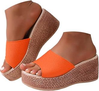 Generic Sandales compens&eacute;es pour femme - Chaussures de printemps souples - Pantoufles orthop&eacute;diques en li&egrave;ge pour femme - Sandales d&eacute;t&eacute; confortables &agrave; bout ou