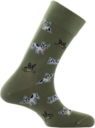 Kindy Mi-chaussettes en coton all over bulldogs MADE IN FRANCE - couleur - Kaki - Pointure - 39-42