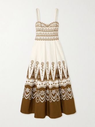 Emporio Sirenuse Elida Midikleid Aus Baumwolle Mit Stickereien - Braun
