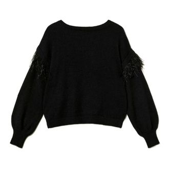 Twinset Femme, Pulls, Bleu, Taille: 38 FR Pull en maille angora et plumes