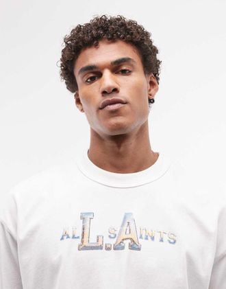AllSaints Angelino - T-shirt &agrave; manches courtes et logo graphique - Blanc