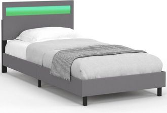 IDMarket Lit simple NEO avec tête de lit LED intégrées et sommier 90 x 190 cm PVC gris