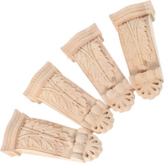 Valiclud 4 Stück Teiliges Holzornamente Möbel Appliques aus Robustem Massivholz Feine Geschnitzte Verzierungen für Schränke und Wanddekoration Natürliche Oberf