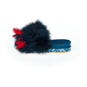 Mr & Mrs Italy Pelz Feder Sandale Gummisohle Kontrast - - Shoes - Damen - Blau - 38 EU