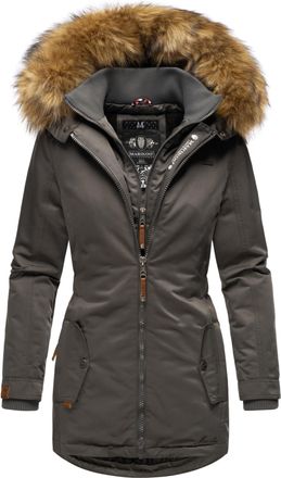 Marikoo Designer Damen Winter Jacke Parka Mantel Teddyfell warm gefüttert B825 [B825-Sanak-Anthrazit-Gr.S]
