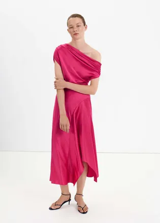 Mango Robe asym&eacute;trique en soie fuchsia - Femme - XS - MANGO