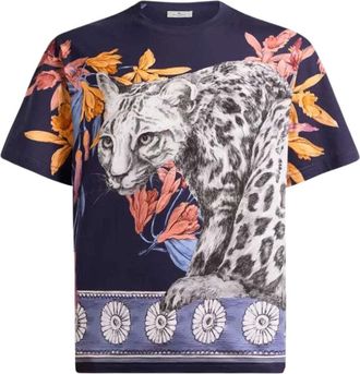 Etro Homme, Tops, Multicolore, Taille: S T-shirt en coton avec imprim&eacute; plac&eacute;