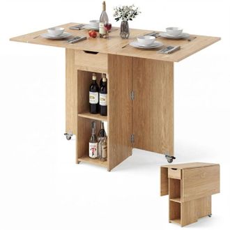 Costway table pour petite cuisine gain de place, table pliante pour appartement, table repas 4 personnes cuisine, table extensible avec rallonge rabattable