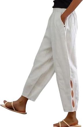 Generic Pantalon d&eacute;t&eacute; 3/4 en mousseline pour femme - Pantalon d&eacute;t&eacute; l&eacute;ger - Pantalon d&eacute;t&eacute; 7/8 avec poches - Pantacourt stretch - Pantalon &agrave; enfiler - Pantalon 