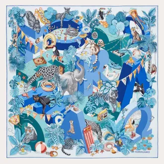 Ferragamo Womens Silk Scarf Jungle Party Multicolour Scarfs
