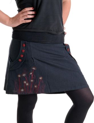 vishes Alternative Bekleidung - Bedruckter und bestickter Baumwollrock mit Blumen schwarz 42