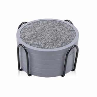 Generic Silikon-Untersetzer Set 6 St&uuml;ck - rutschfeste Getr&auml;nkeuntersetzer mit 6 Saugf&auml;higen Filzeins&auml;tzen (Wei&szlig; und Grau) + Schwarzem Metallhalter, Sp&uuml;lmaschi