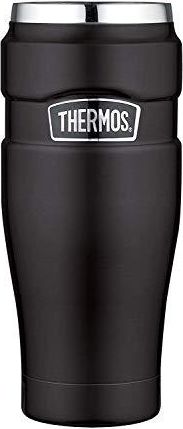 Thermos STAINLESS KING Thermobecher aus Edelstahl schwarz matt 0,47l - Coffee to Go Becher, absolut dicht, spülmaschinenfest, 7h heiß & 18h kalt, mit Haken fü