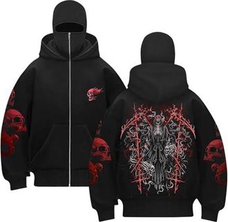 Generic Sweat Zipp&eacute; Homme Cagoule, Manteau Grande Taille Y2K Col Roul&eacute; &agrave; Capuche Manches Longues Unisexe Imprim&eacute; Blouson Balaclava Chaude Confortable Casual A