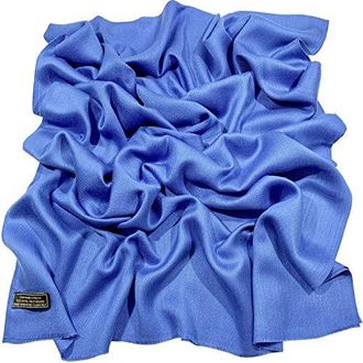 CJ Apparel Bleu Echarpe de Pashmina en Châle Népalaise Solide Couleur Unie Conception Wrap Étole