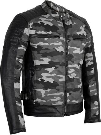 MDM Motorradjacke Motorrad Bikerjacke Camouflage mit Protektoren Herren (Camouflage Motorradjacke mit Leder&auml;rmeln) Thermofutter und seitlicher Weitenregul