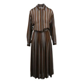 Crida Milano Robe longue pliss&eacute;e en voile - Femme - Robes - Brun - Taille: 36 FR