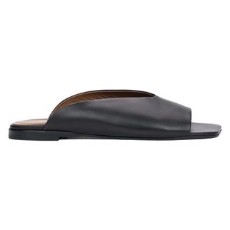 Estro & Luminara Femme, Chaussures, Noir, Taille: 40 EU Mules Plates en Cuir avec Bout Carr&eacute;