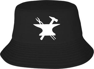 Generic Chapeau De Seau Logo Marteau De Forgeron Chapeaux De Visi&egrave;re Respirant &Agrave; Large Bord Bonnet Soleil, pour De P&ecirc;che, La Randonn&eacute;e, Le Camping, 56-58cm