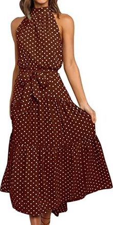 Generic Robe Boheme Chic Femme À Épaules Dénudées- Robe Vintage à Pois Et Col Licou Lacets Multicolore Casual Longue Slim Volants Comfortable Respirante Extér