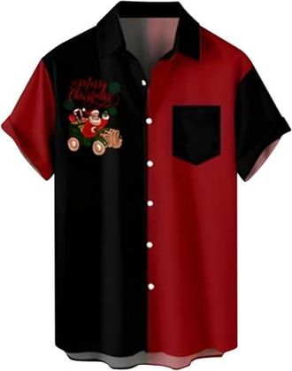 Generic DENGJIAMY Chemises de Noël moches pour hommes, T-shirt de Noël amusant imprimé à manches courtes, grande taille, hauts hawaïens pour hommes, chemises 