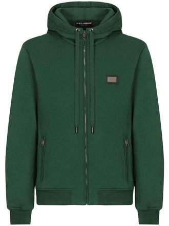 Dolce & Gabbana hoodie en coton &agrave; plaque logo - Vert