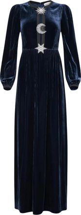 Saloni Robe longue Camille orn&eacute;e de motifs soleil- lune et &eacute;toiles - Femme - Robes - Bleu - Taille: 42 FR