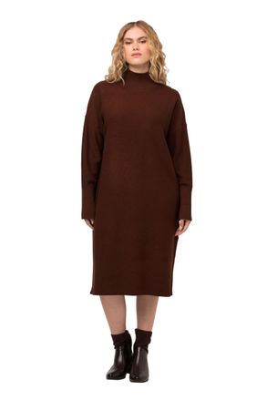 Ulla Popken Damen Strickkleid mit Stehkragen Kleider, Erde, 42-70 Größen