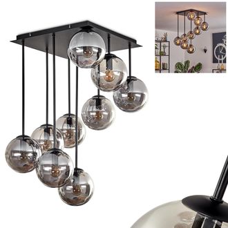 HOFSTEIN Deckenleuchte Gastor, Deckenlampe aus Metall/Glas in Schwarz/Rauchfarben, Leuchte im modernen Retro/Vintage-Design mit Schirmen aus Glas (&Oslash; 15 cm), 9 