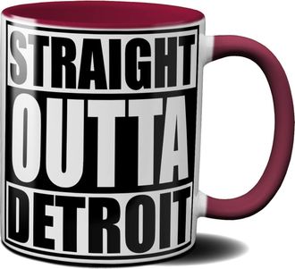OM3 Detroit - Tasse | Keramik Becher | USA American City Mug | 11oz 325ml | Beidseitig Bedruckt | Bordeaux