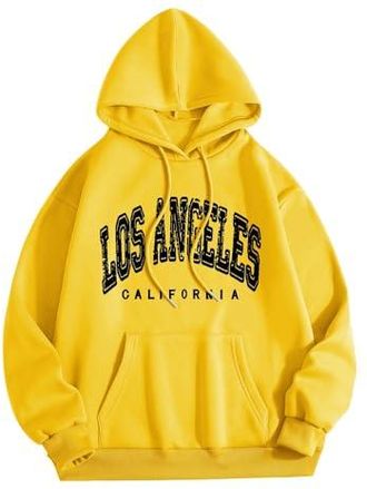 Generic Sweat &agrave; capuche Los Angeles California vintage graphique uni avec capuche - Lettre dautomne - Tendance - Coll&egrave;ge 2024 Y2K - Esth&eacute;tique - Pour femme, j