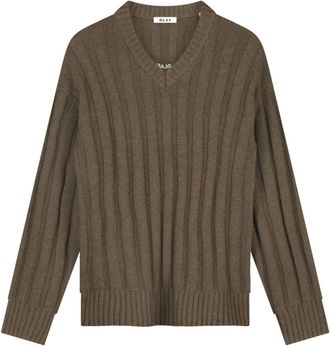 Olaf Hussein Pull en maille &agrave; col en V - Homme - Pulls - Brun - Taille: M