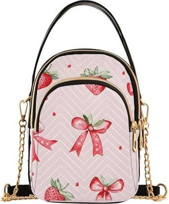 Mnsruu Sac à bandoulière pour femme avec motif fraises et noeuds roses avec sangle réglable