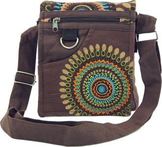 Guru Shop Kleine Schultertasche, Hippie Tasche, Goa Tasche - Braun, Unisex - Erwachsene, Baumwolle, 18x17x7 cm