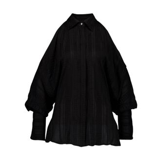 Zeus + Dione Schwarze Off-Shoulder Geranium Texturierte Seidenbluse - - Blouses & Shirts - Damen - Schwarzk - XS